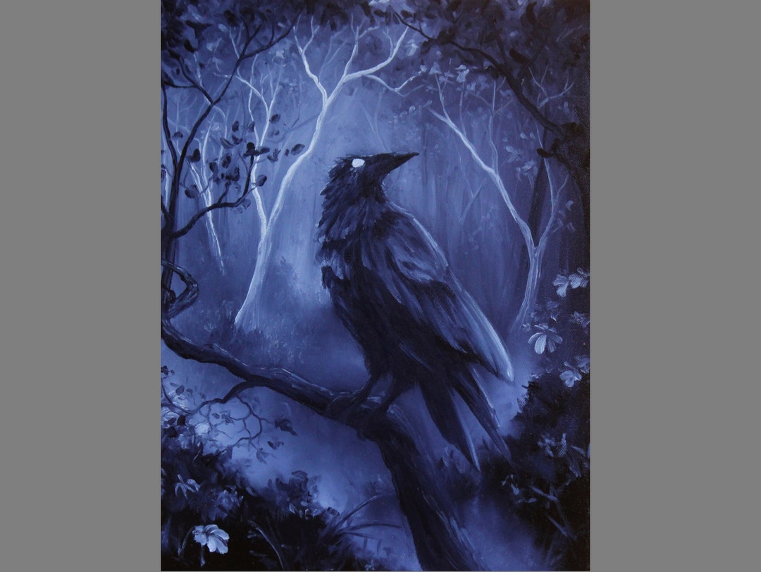 Art PRINT - Crow Raven Eerie Woods Dreamy Enchanted Purple Forest ...