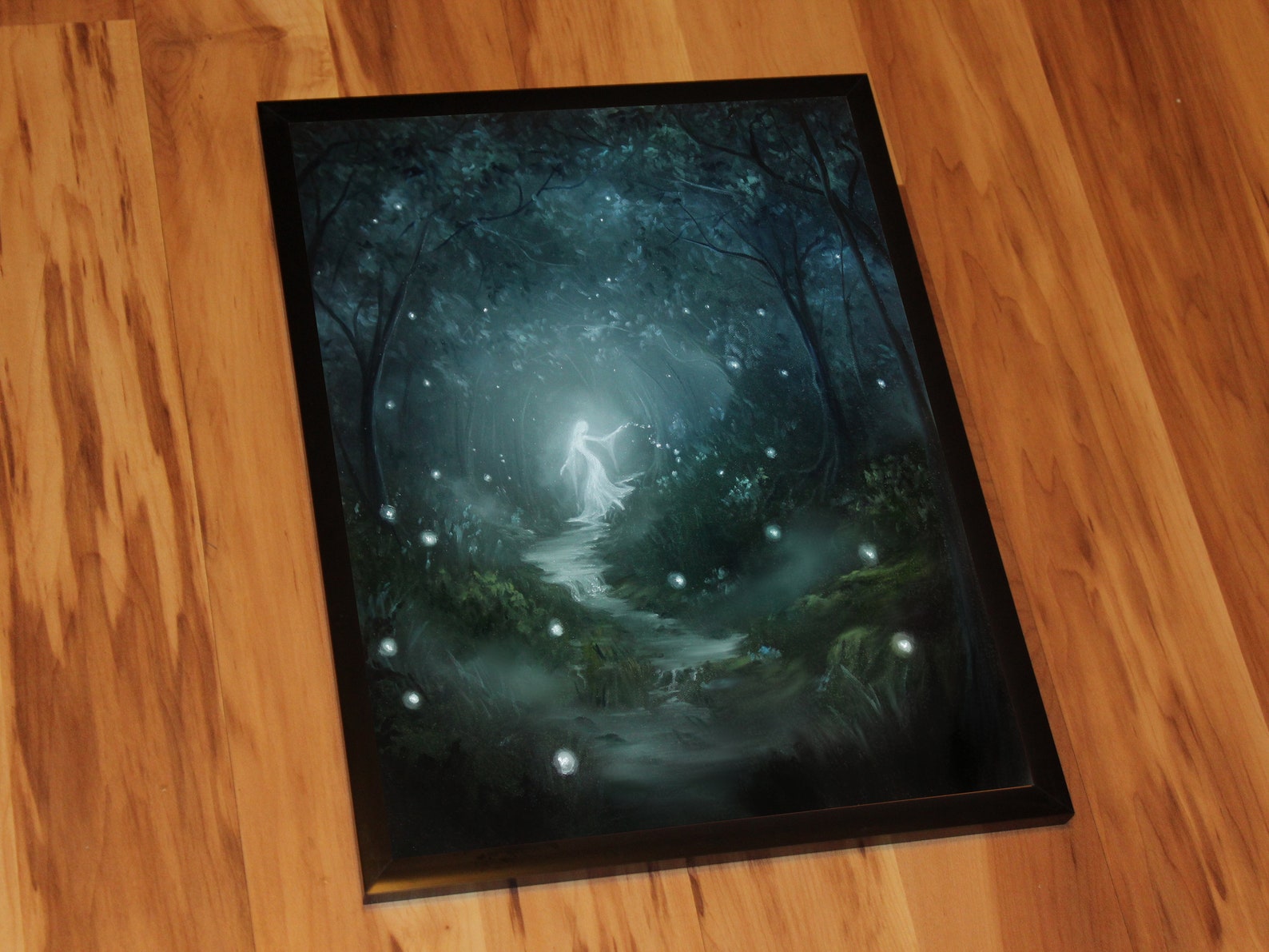 Art PRINT - Enchanted Dark Forest River Spirit Ghost Girl Fireflies ...