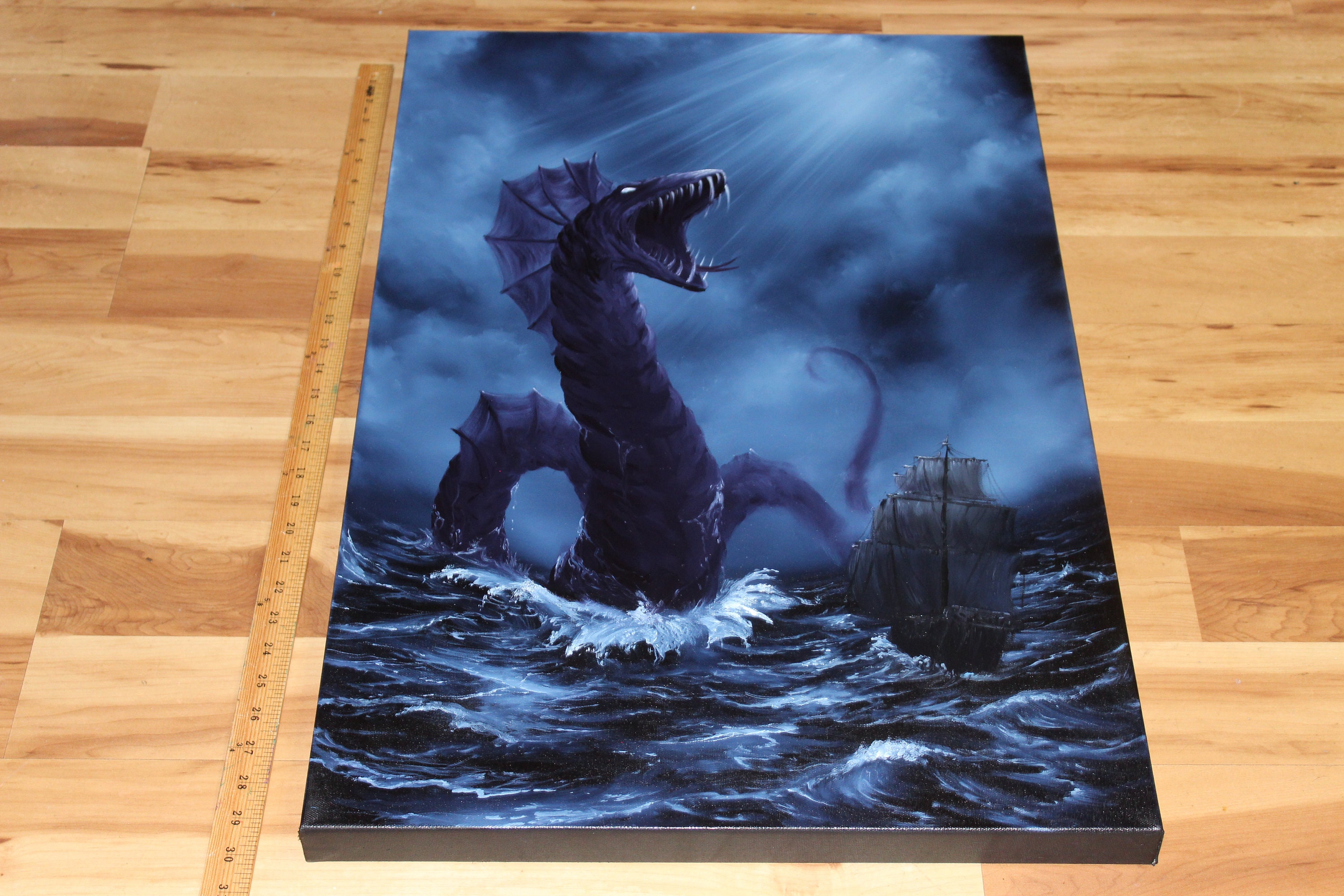 20x30 Original Oil Painting Giant Sea Serpent Monster | Etsy