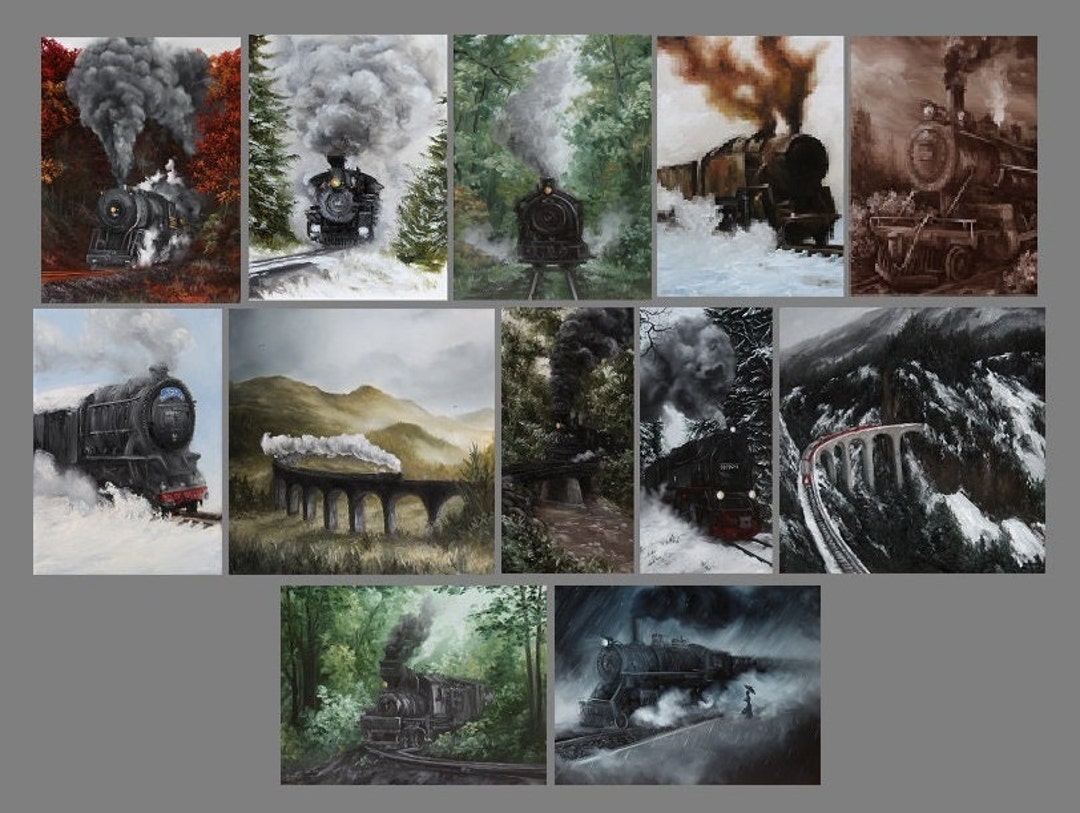 2x4-4x4" Magnet Train Trains Steam Engine Forest Mountains Snow Snowy ...