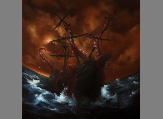 Sea Monster Ship Painting