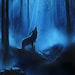 Art PRINT Blue Wolf Howl Howling at the Moon Moonlit Midnight Forest ...
