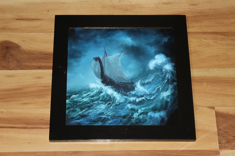 Art PRINT Viking Longboat Dark Blue Green Cloudy Ship - Etsy