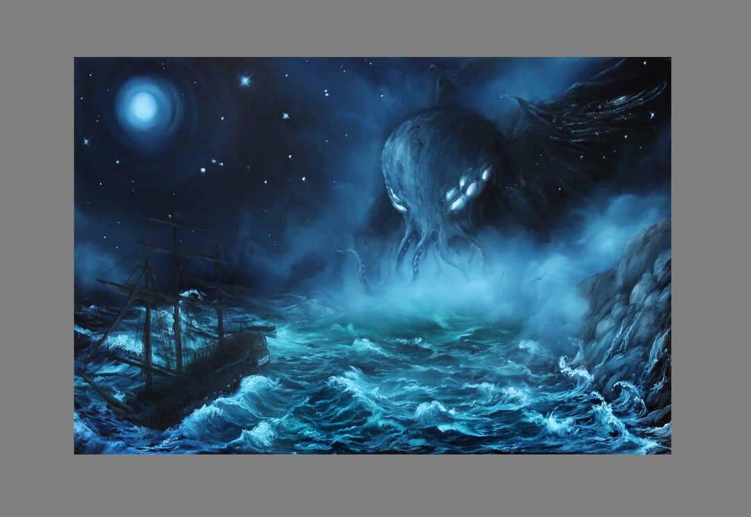 Art PRINT - Giant Cthulhu Cthulu Lovecraft Monster Dark Spooky ...