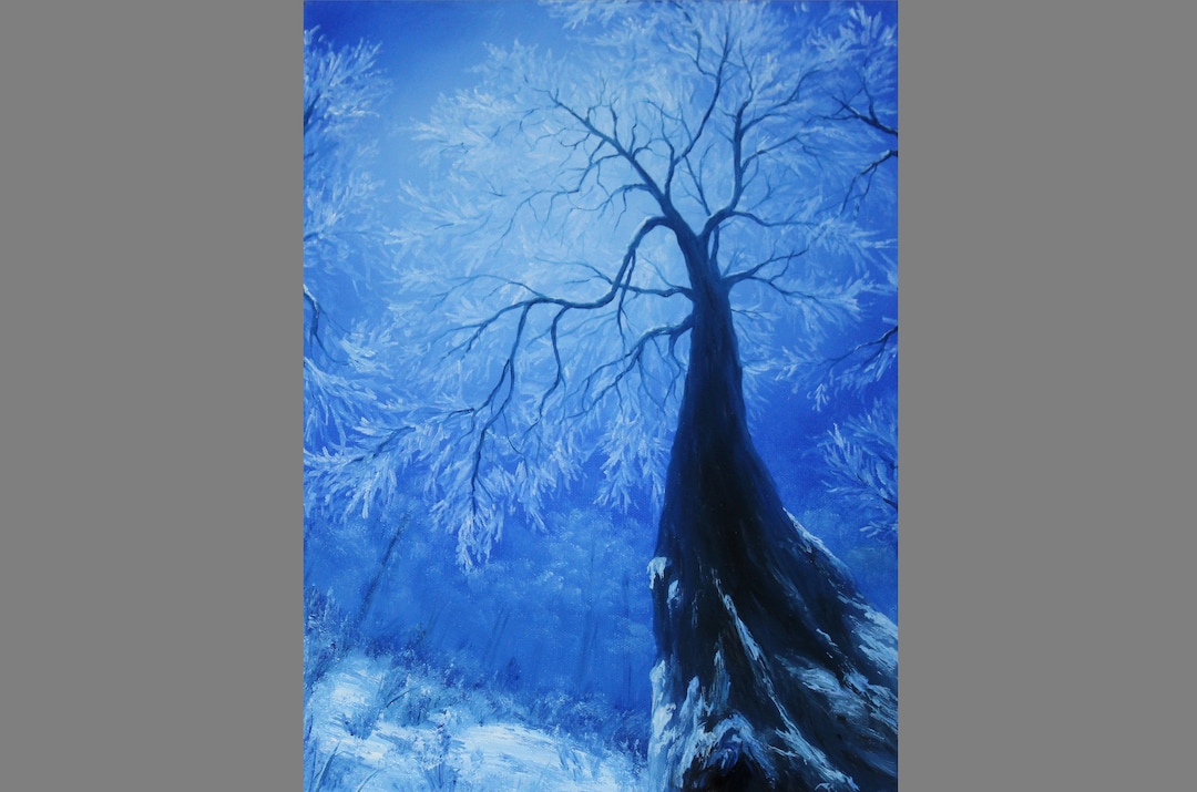 Art PRINT Frozen Blue Winter Treetops Enchanted Forest Trees Landscape ...