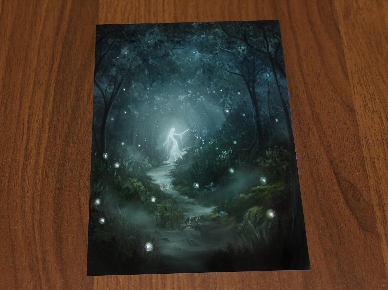Art PRINT - Enchanted Dark Forest River Spirit Ghost Girl Fireflies ...