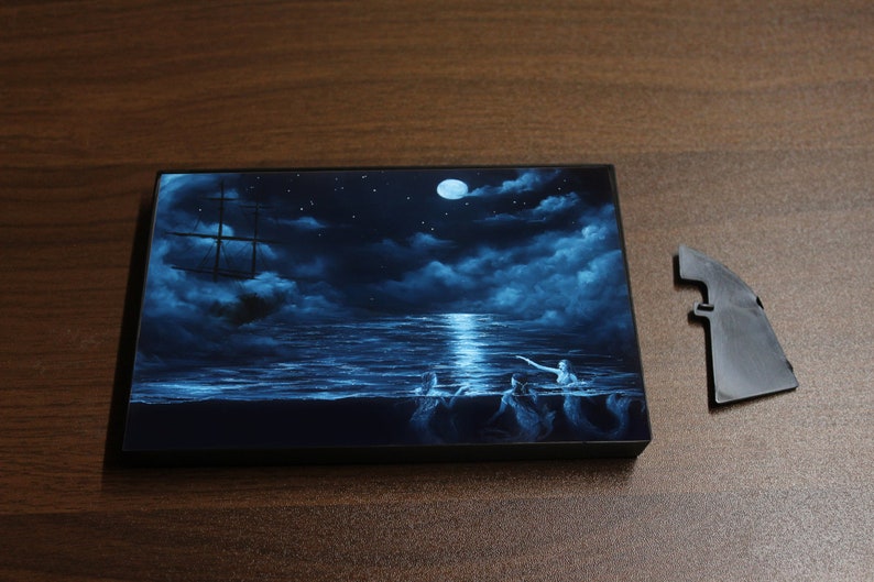 Art PRINT - Midnight Mermaids Sirens Dark Blue Foggy Night Ship Sailing ...