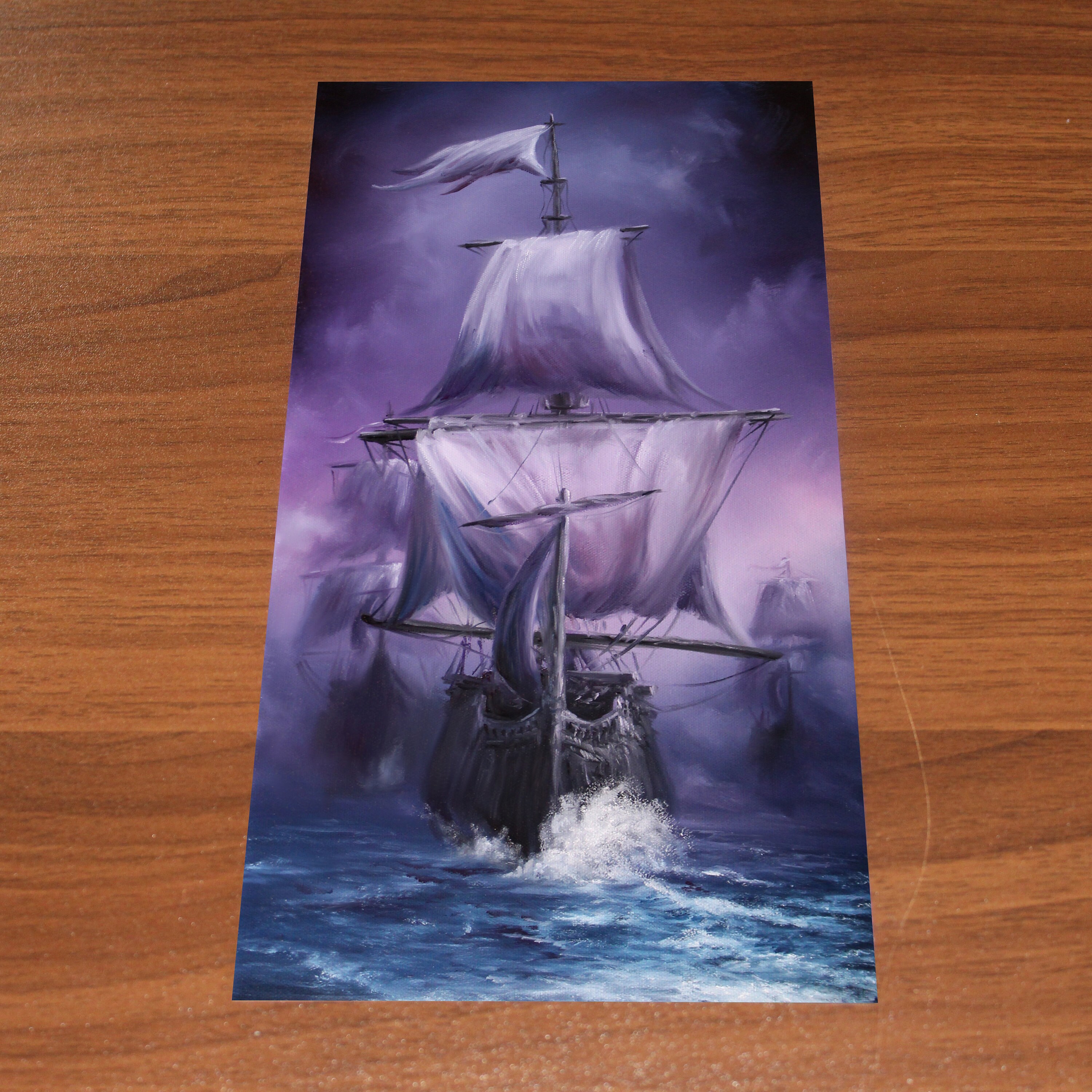 Art PRINT Sailing Ships Ocean Purple Blue Pirate Ships | Etsy