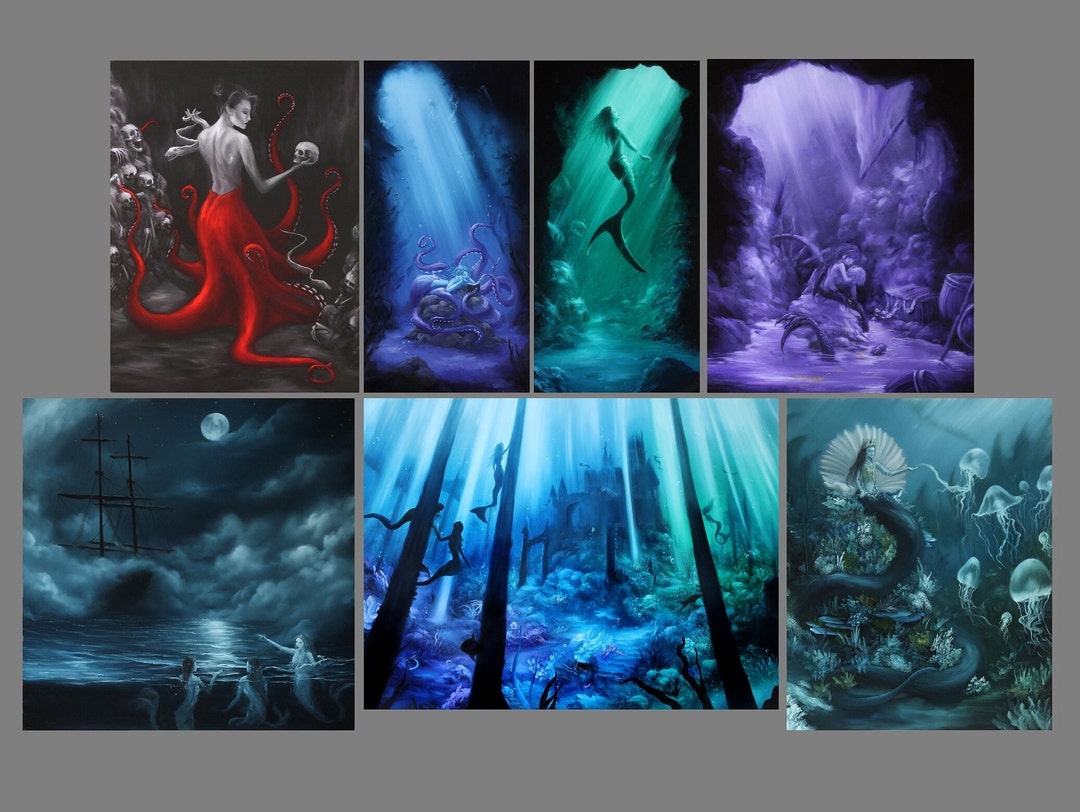 2x4-4x4" Magnet Mermaid Siren Octopus Sea Ocean Oceanlife Underwater ...