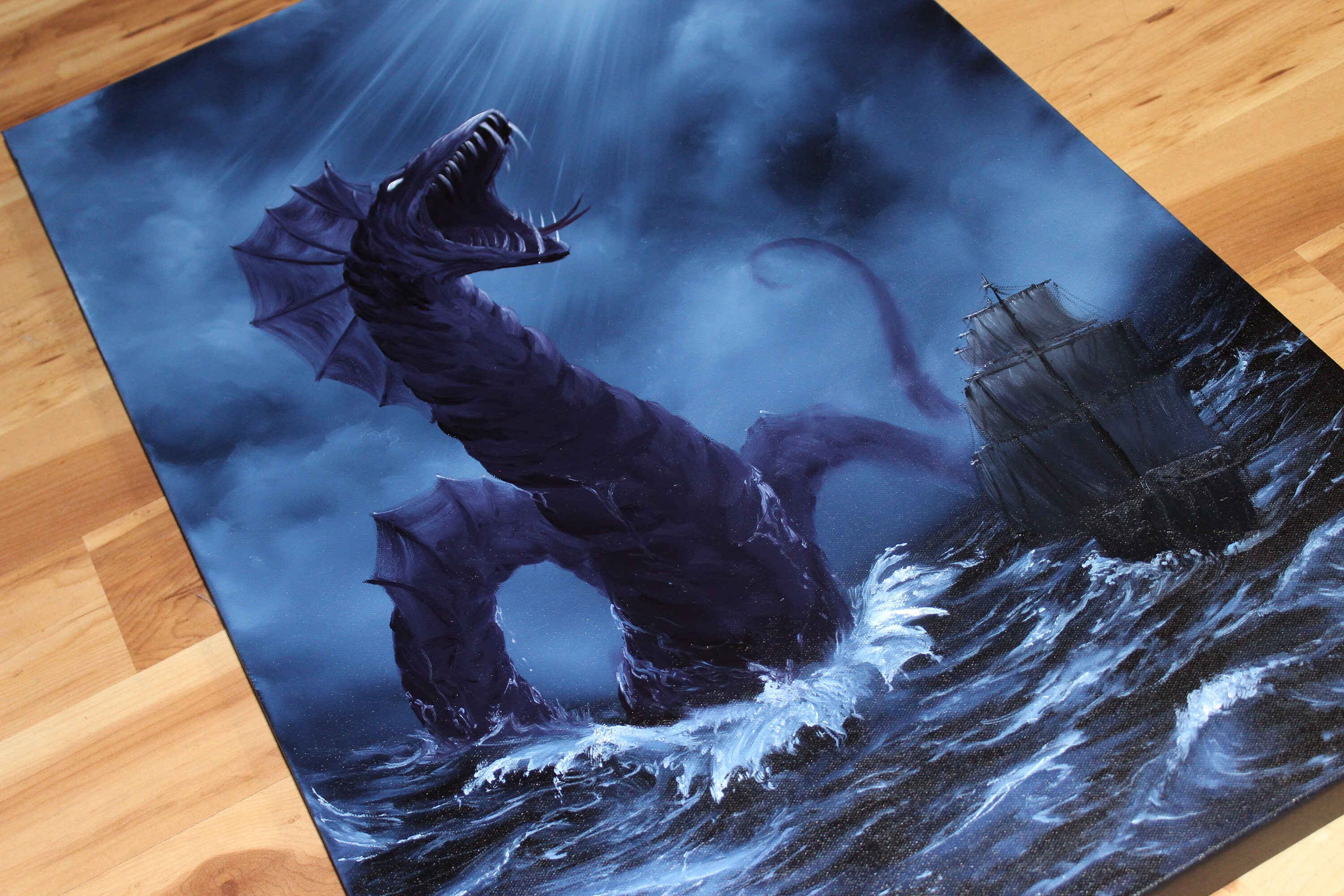 20x30 Original Oil Painting Giant Sea Serpent Monster | Etsy