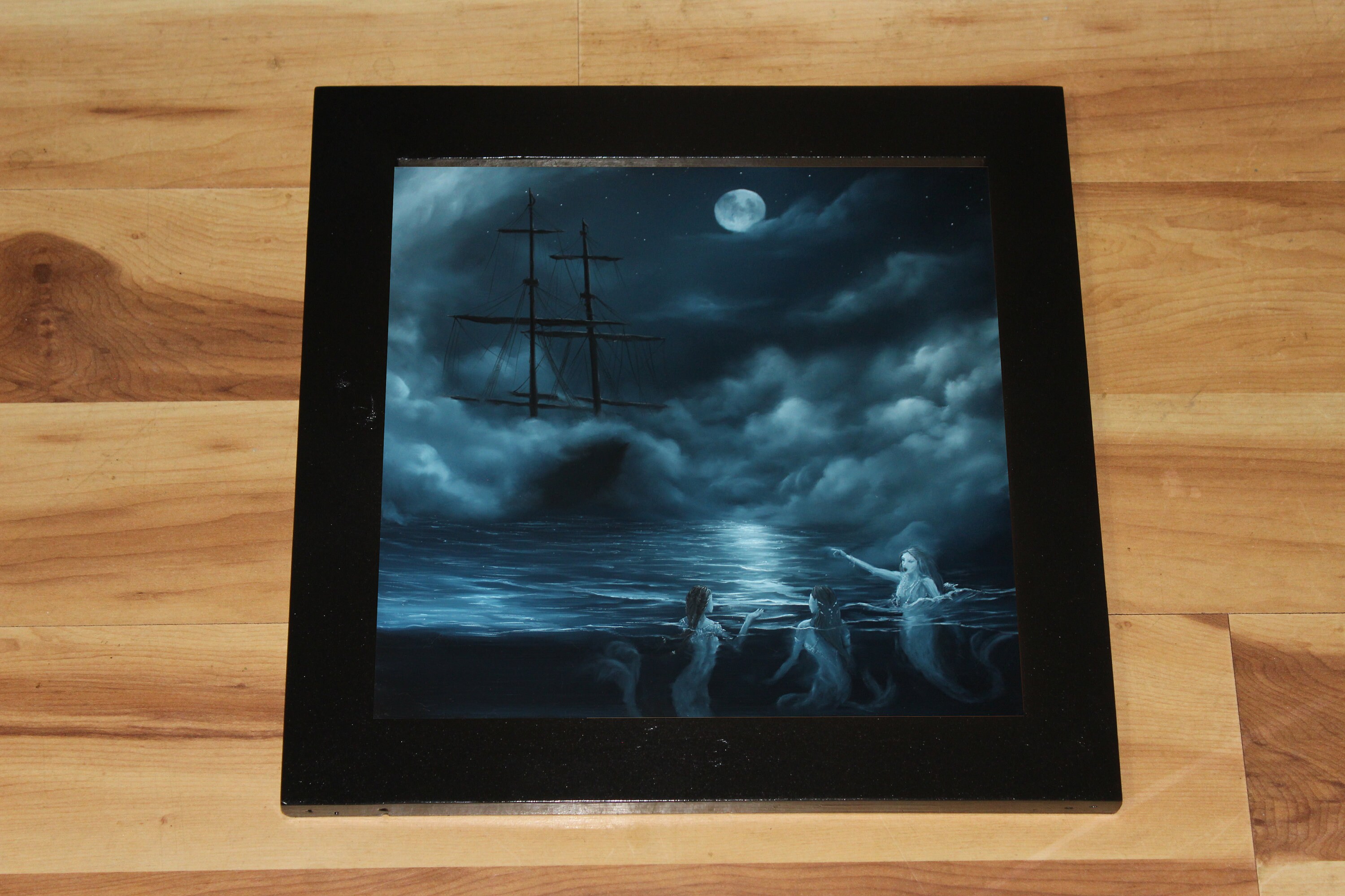 Art PRINT - Midnight Mermaids Sirens Dark Blue Foggy Night Ship Sailing ...