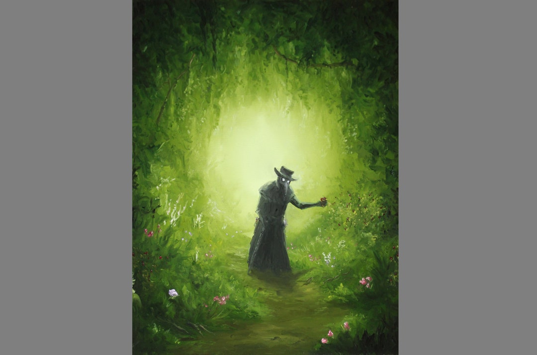 Art PRINT - Plague Doctor Searching for Cure Enchanted Dark Forest ...