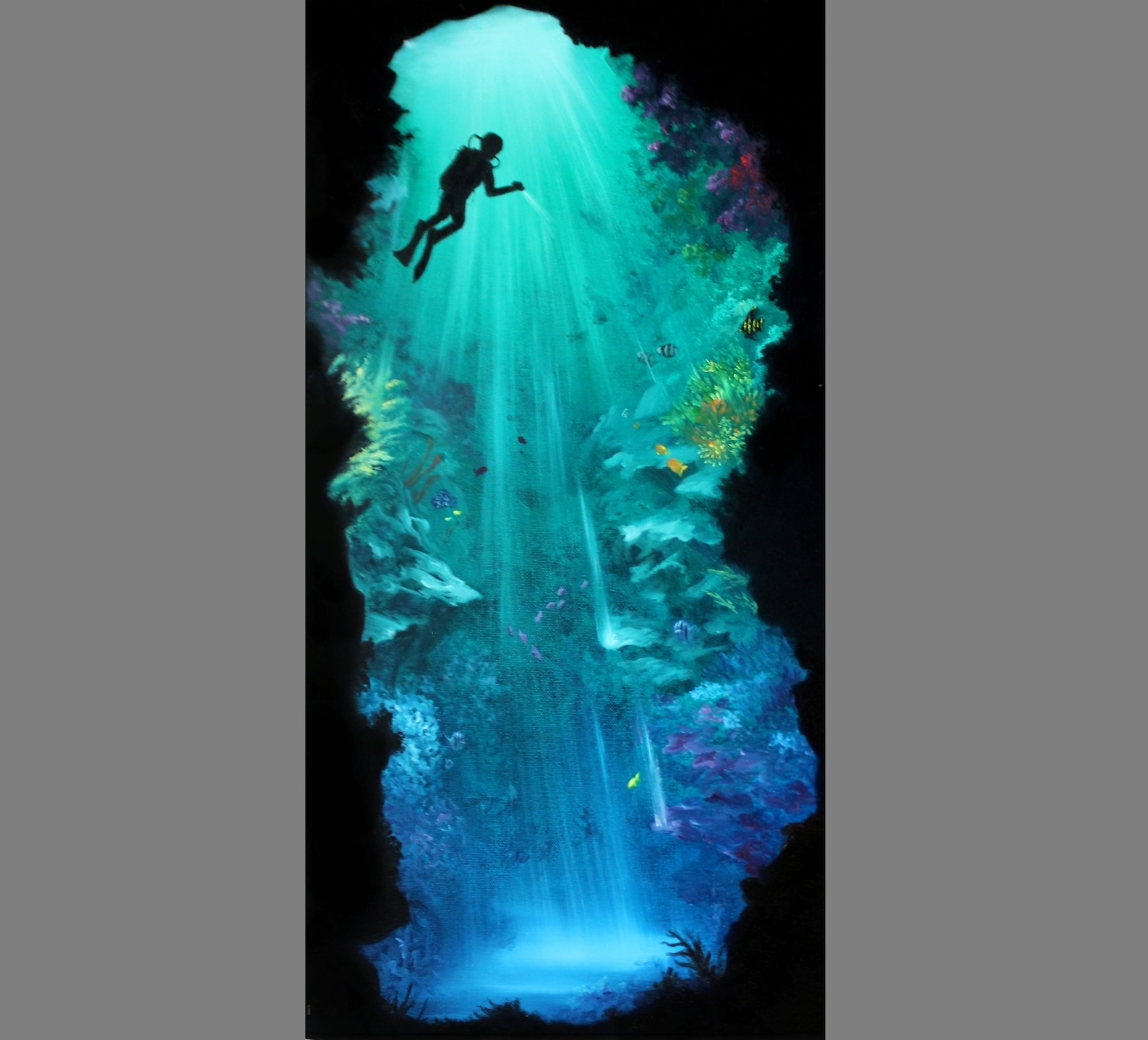 Art PRINT - Diver Diving Underwater Ocean Sea Coral Fish Seacreatures ...