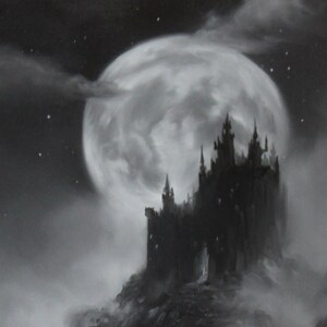 Art PRINT -dark Gothic Vampire Spooky Castle Ocean Full Moon Night ...