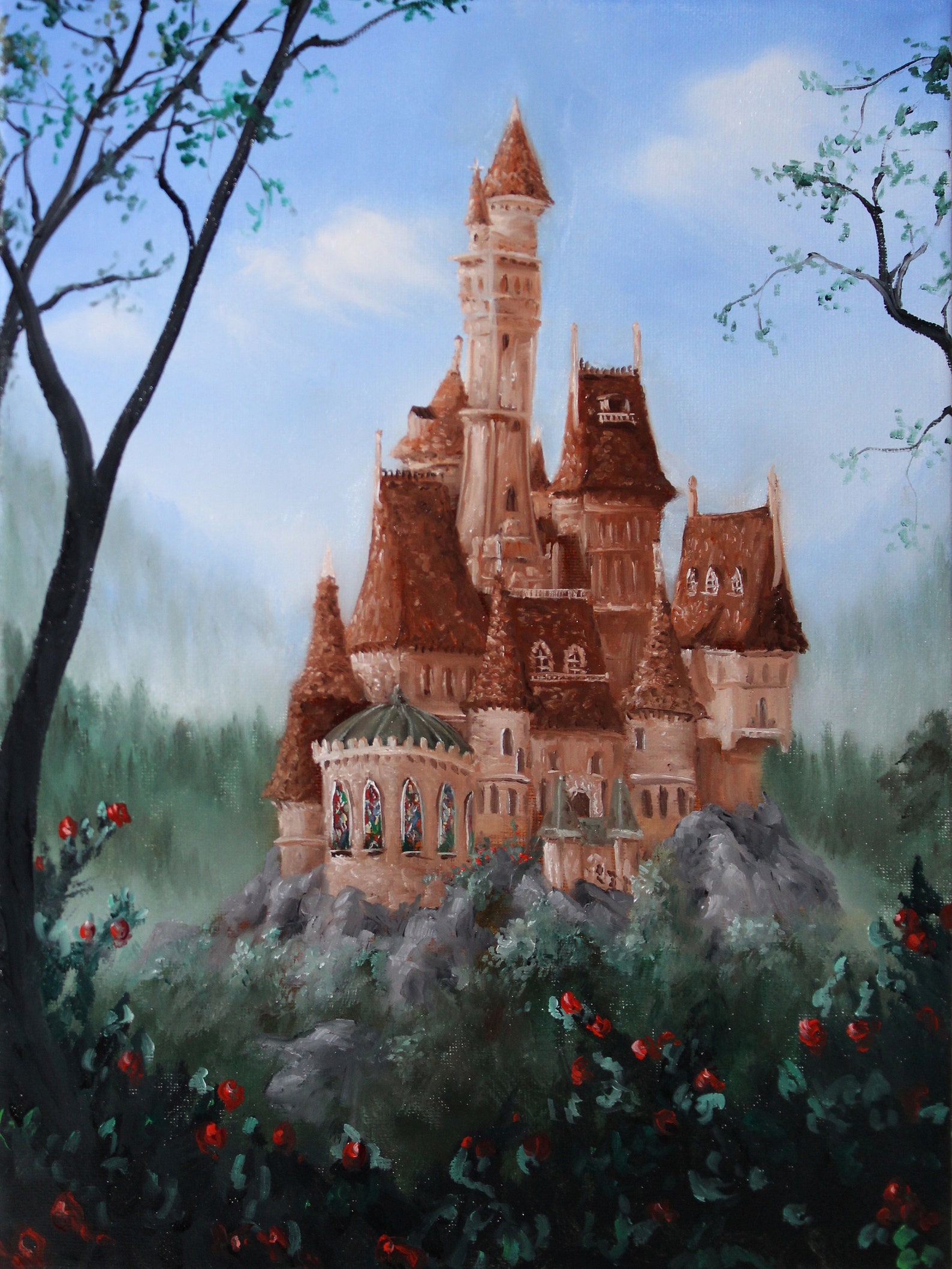 2x4"- 4x4" Magnet Castle Tower Fantasy Landscape Medieval Dragon Art ...