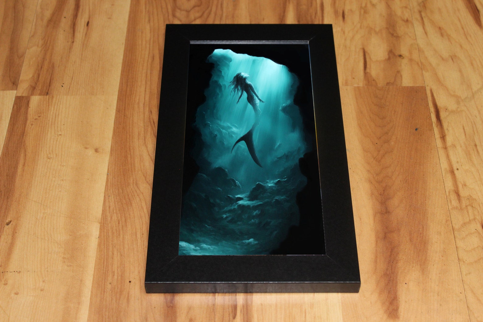 Art PRINT - Mermaid Siren Green Sea Underwater Cave Ocean Dark ...