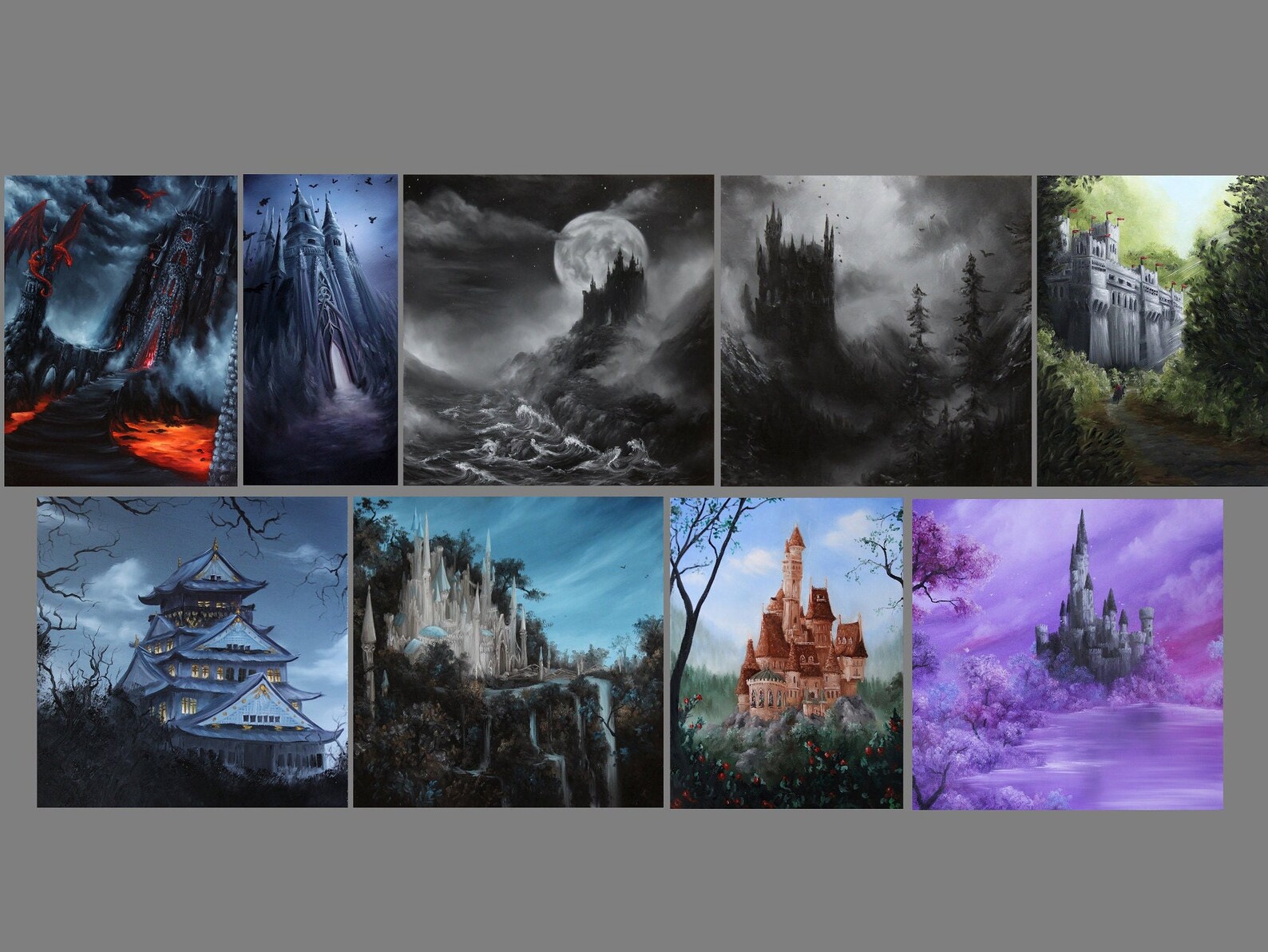 2x4"- 4x4" Magnet Castle Tower Fantasy Landscape Medieval Dragon Art ...