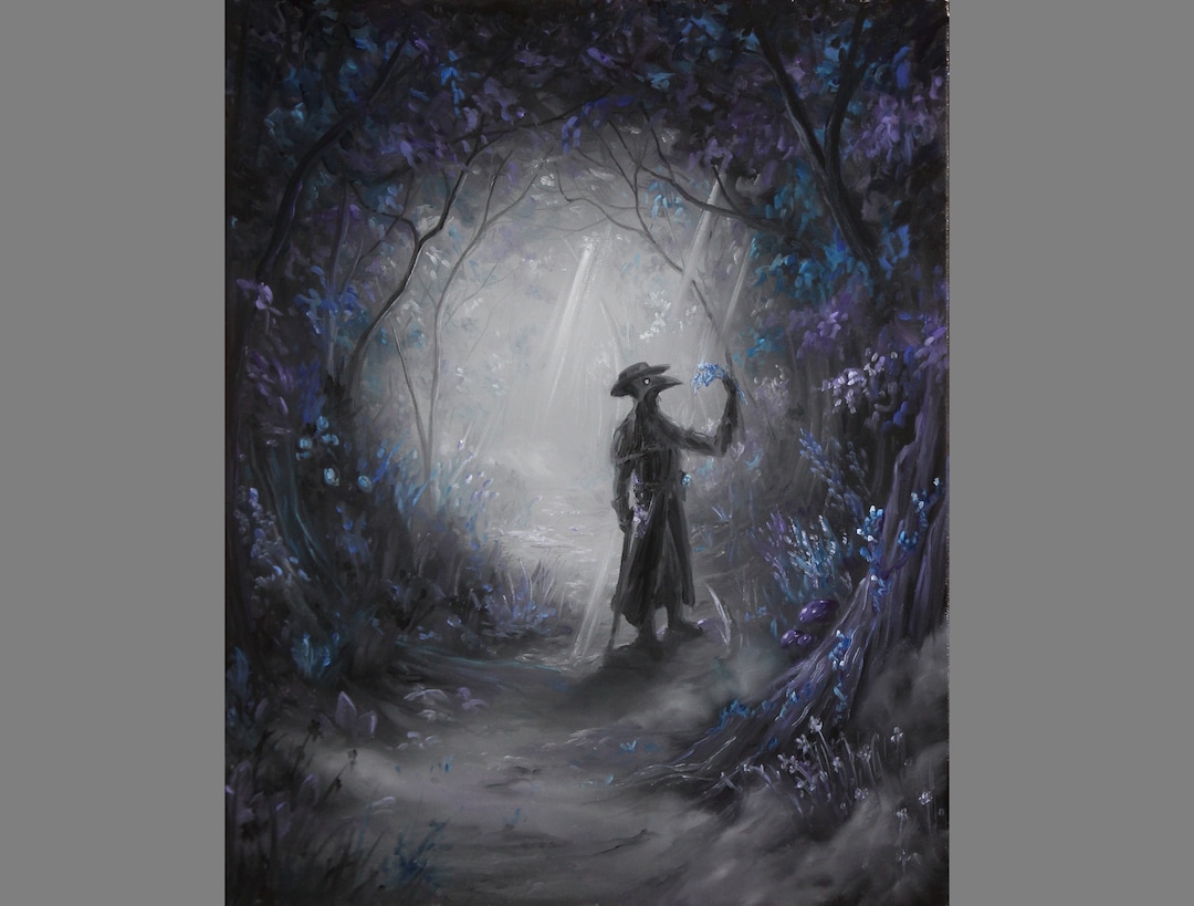 Art PRINT - Plague Doctor Searching for Cure Enchanted Dark Forest ...