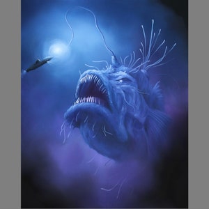 Art PRINT - Giant Anglerfish Spooky Creature Animal Fish Evil Dark ...