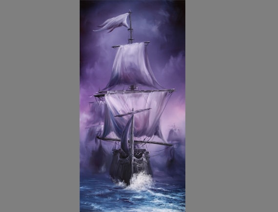 Art PRINT Sailing Ships Ocean Purple Blue Pirate Ships | Etsy