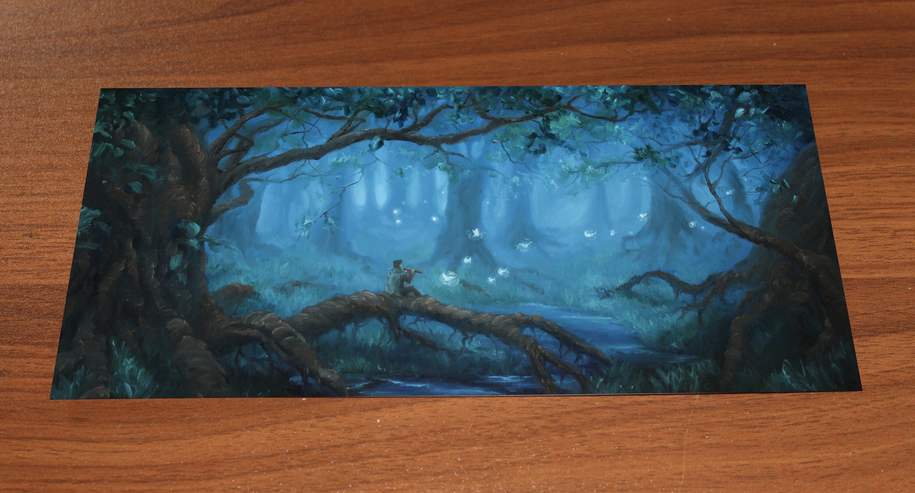 Art PRINT - Dark Fairy Forest Night Enchanted Woods Flute Player Will O ...