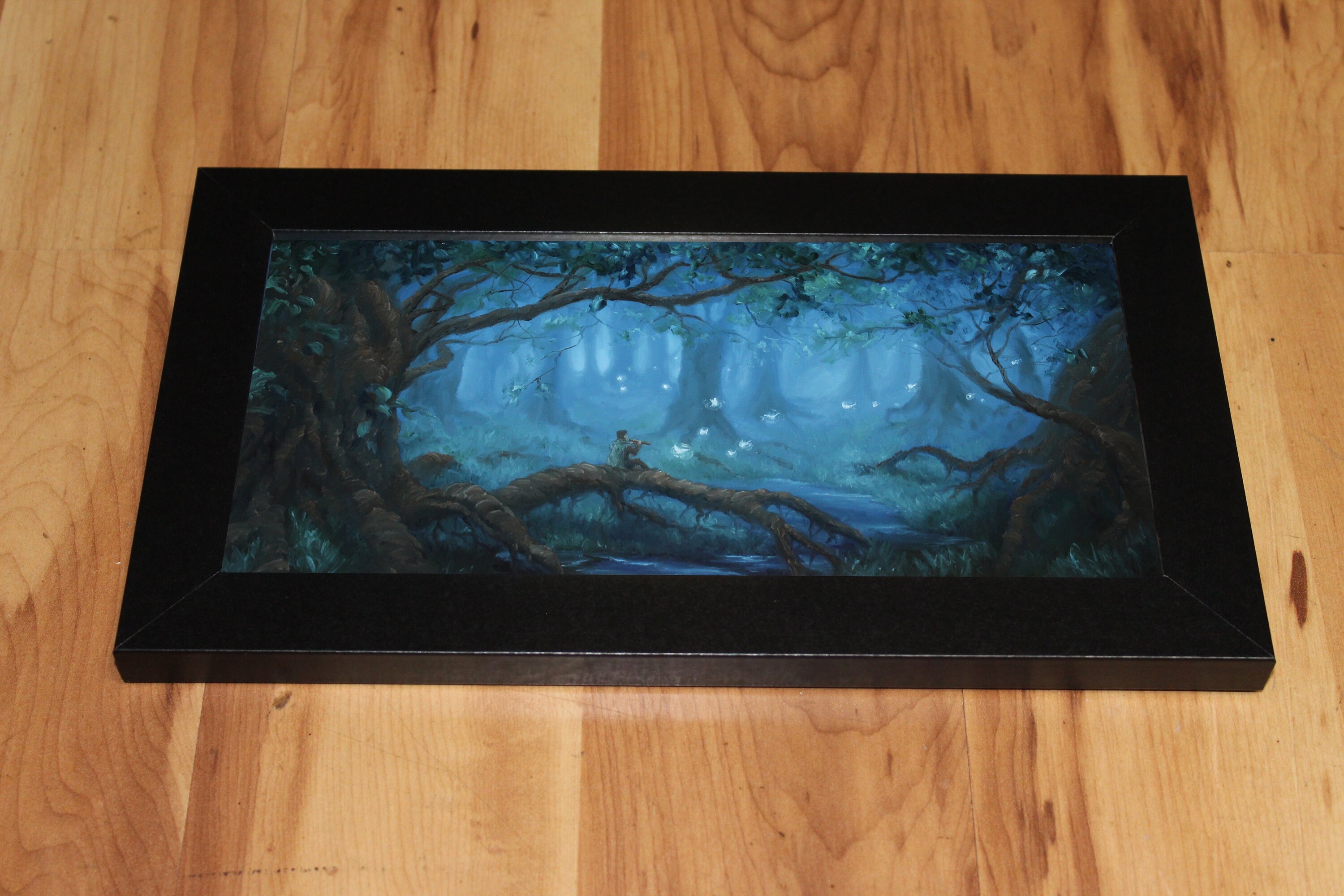 Art PRINT - Dark Fairy Forest Night Enchanted Woods Flute Player Will O ...