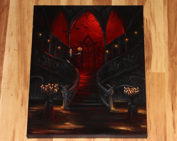 16x20 Original Oil Painting Evil Vampire Mansion Manor Gothic Castle ...