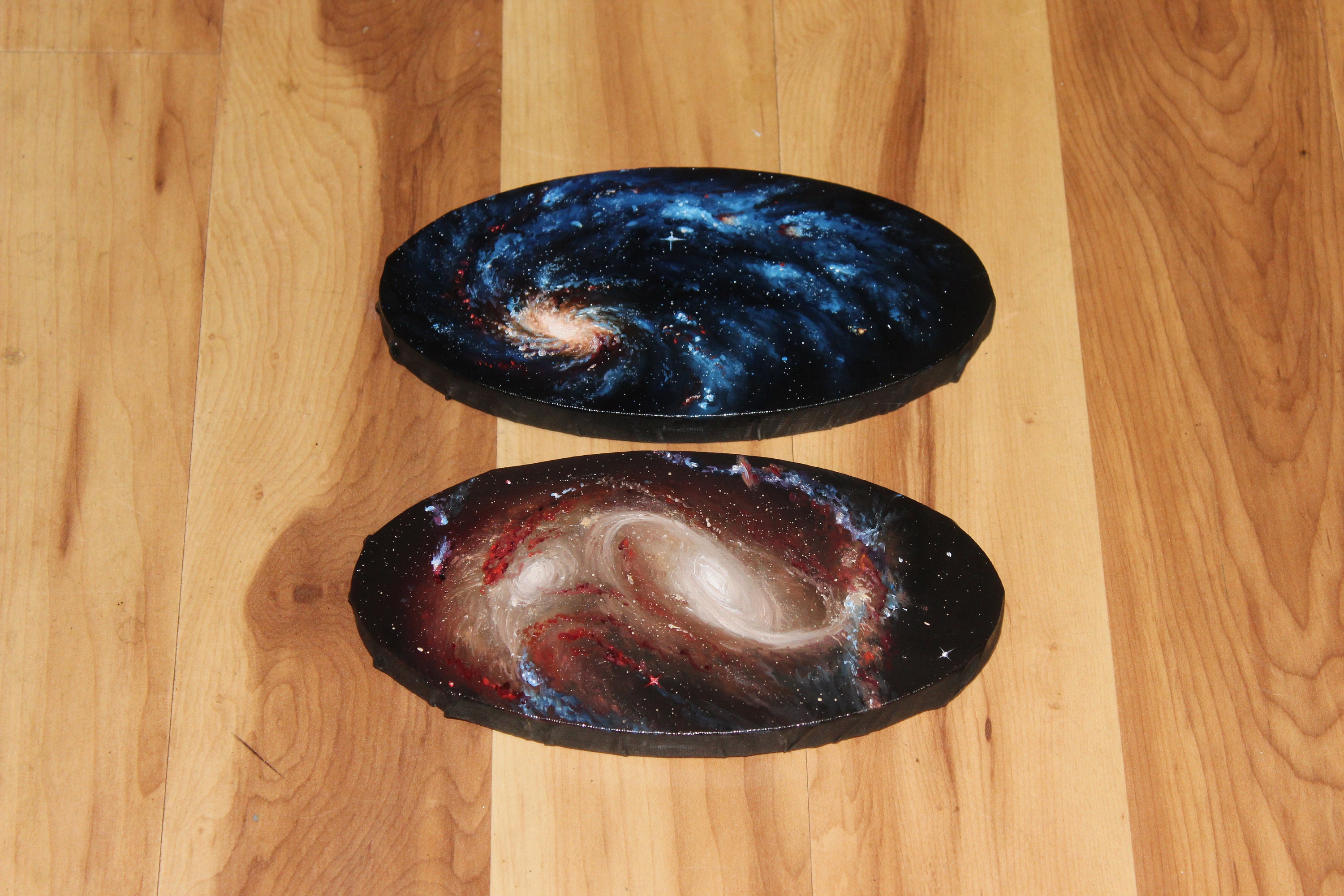4x8" Original Mini Oil Painting Oval - Colliding Galaxies Gold Red ...