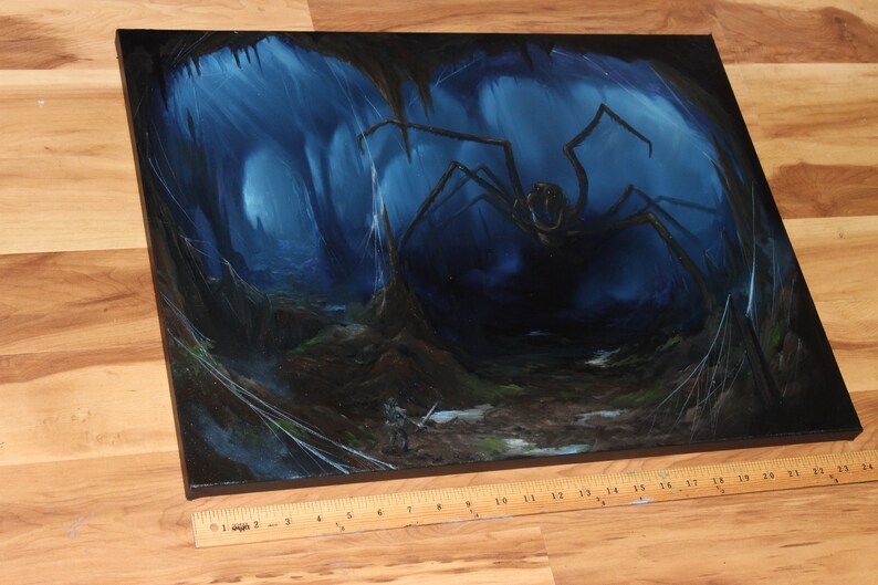 18x24" Original Oil Painting - Cave Spider Knight Spiderweb Fantasy ...