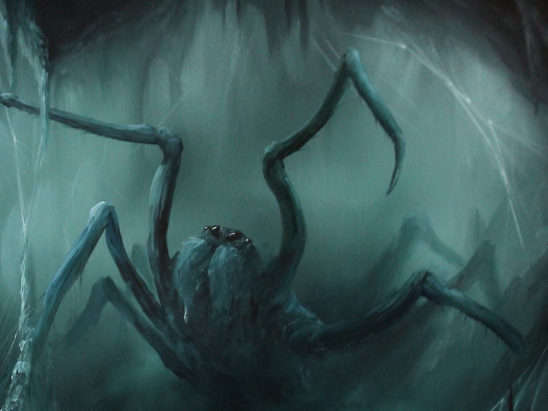 Art PRINT Green Cave Giant Spider Monster Fight Horror - Etsy