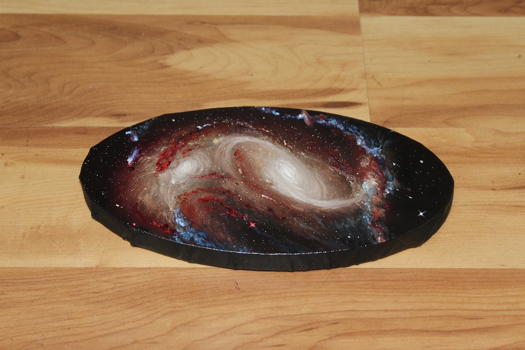 4x8" Original Mini Oil Painting Oval - Colliding Galaxies Gold Red ...