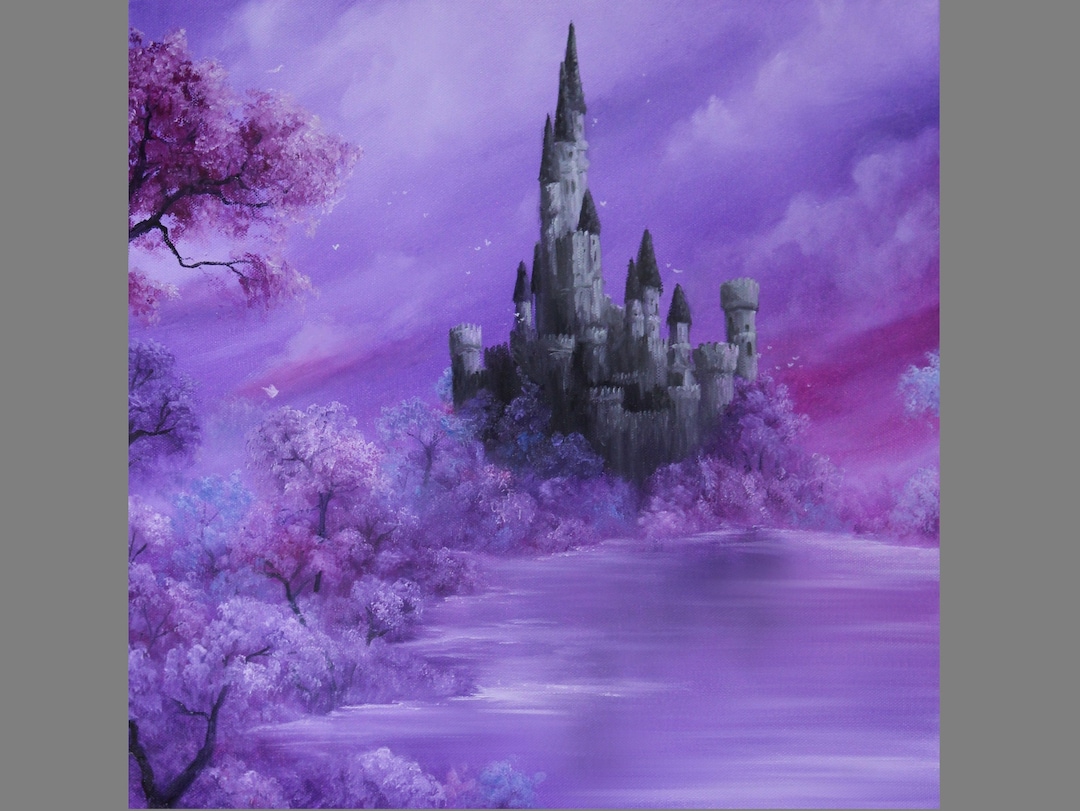 Art PRINT Fantasy Light Purple Pink Castle Pretty Forest Mystic Morning ...