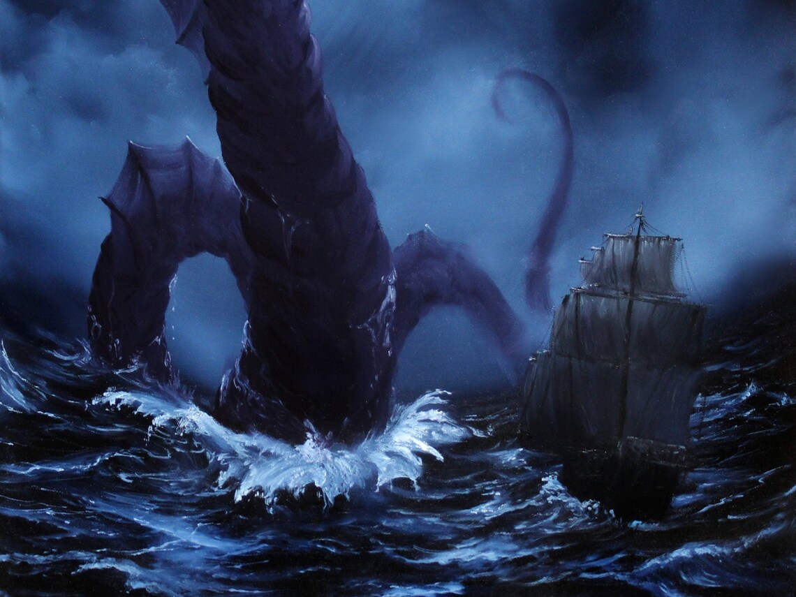 Art PRINT Sea Serpent Sailing Ship Lovecraftian Monster | Etsy