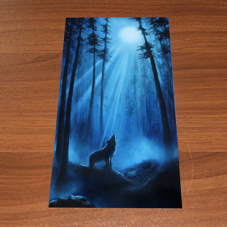 Art PRINT Blue Wolf Howl Howling at the Moon Moonlit | Etsy