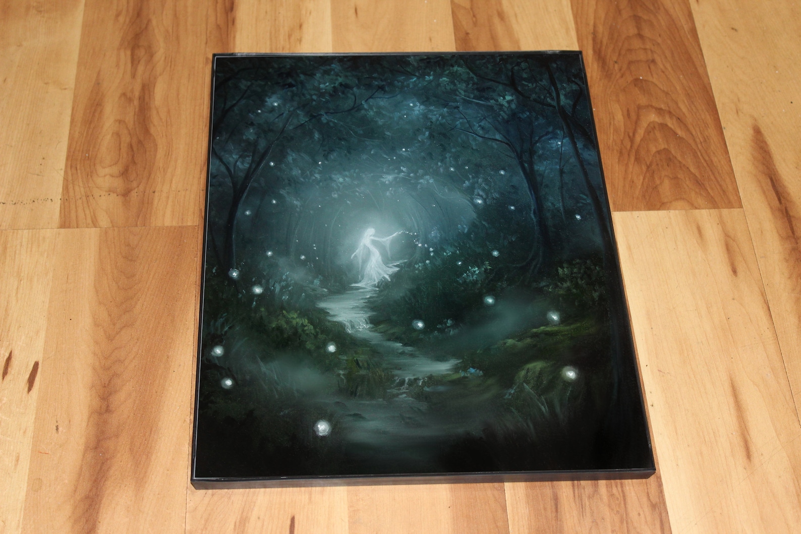 Art PRINT - Enchanted Dark Forest River Spirit Ghost Girl Fireflies ...