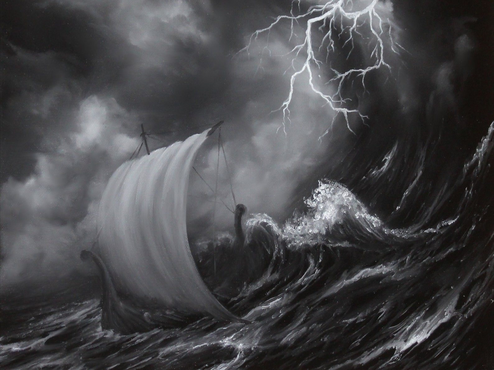Art PRINT Skull Storm Lightning Viking Longboat Ship - Etsy
