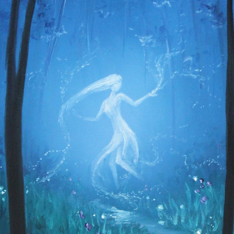 Art PRINT Enchanted Dark Forest Spirit Ghost Girl Will o the | Etsy