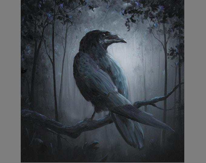 Art PRINT Dark Forest Crow Raven Scary Horror Spooky Fantasy Animal ...