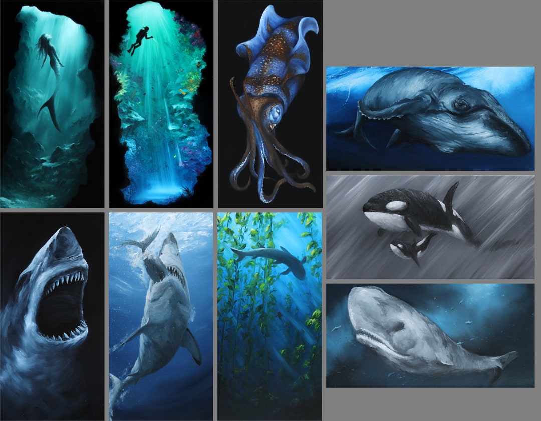 2x4" Magnet Seacreature Sea Creature Squid Shark Whale Mermaid Ocean ...