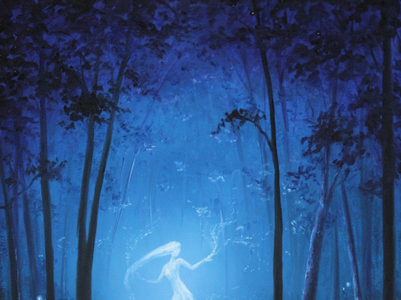 Art PRINT - Enchanted Dark Forest Spirit Ghost Girl Will O the Wisp ...