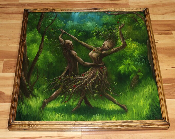 30x30" Original Oil Painting - Dance of the Dryads Dancing Forest Tree Spirit Landscape Fantasy ...