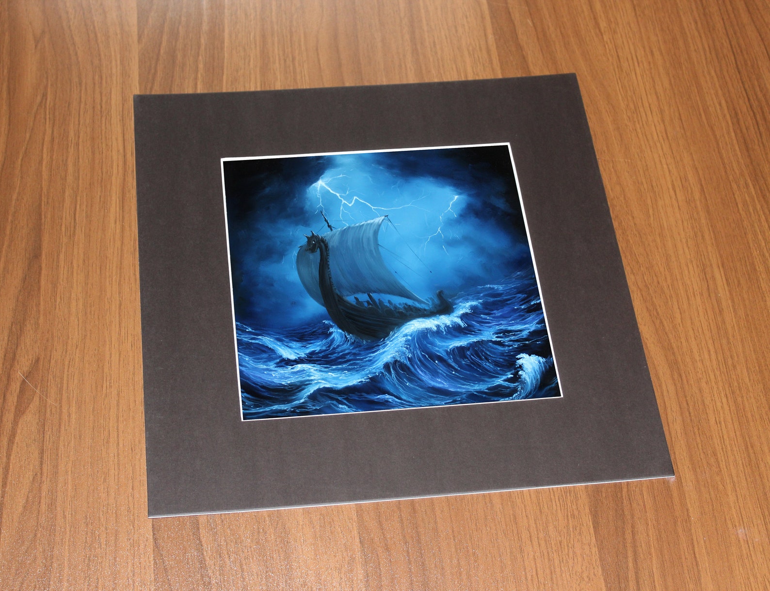 Art PRINT Lightning Viking Longboat Dark Blue Foggy Night | Etsy