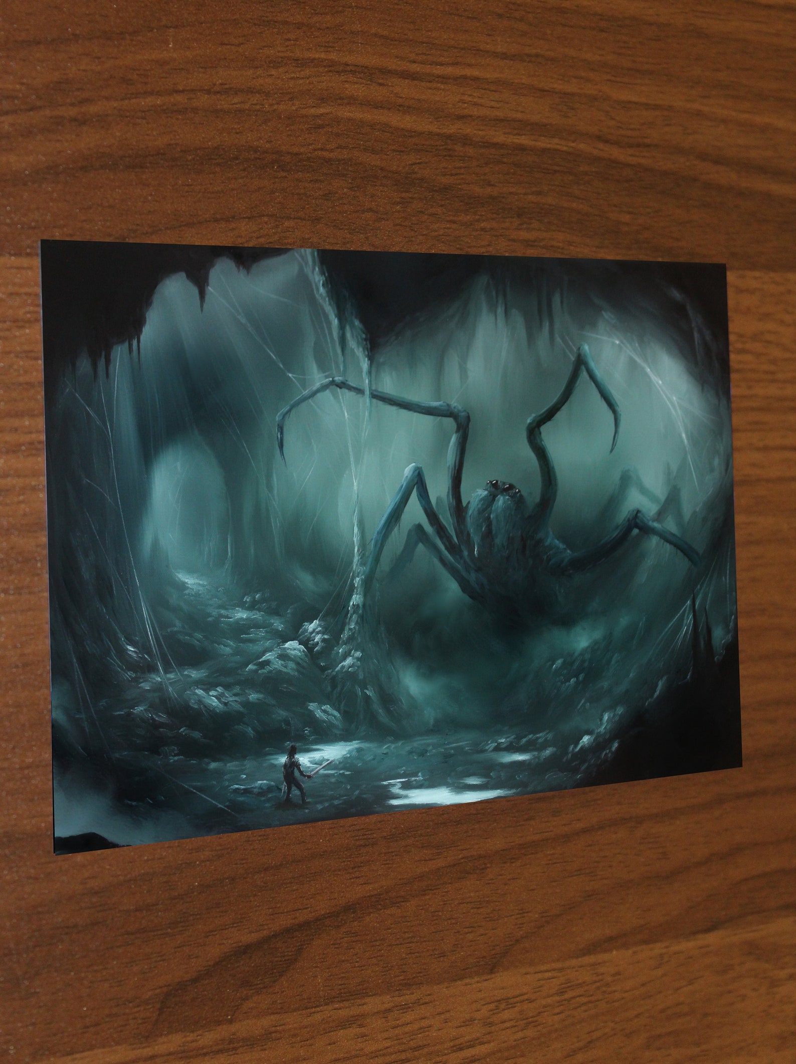Art PRINT Green Cave Giant Spider Monster Fight Horror - Etsy