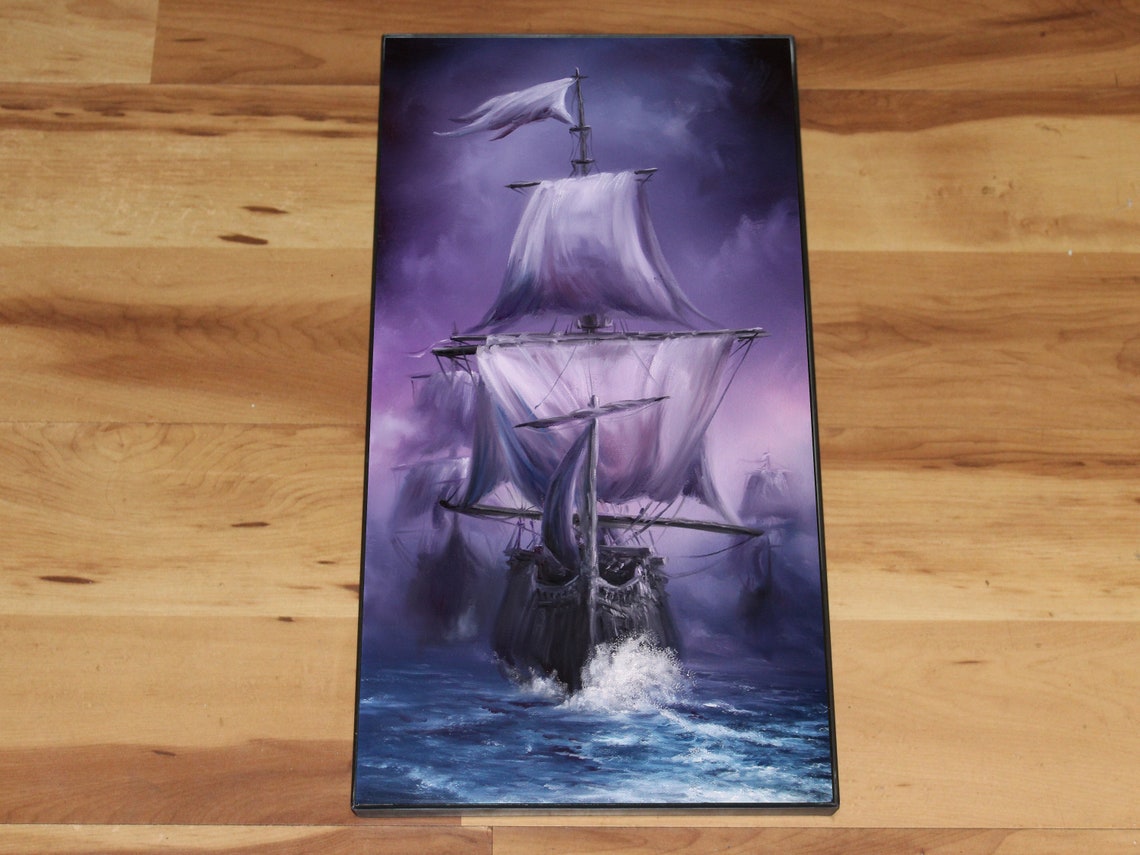 Art PRINT Sailing Ships Ocean Purple Blue Pirate Ships | Etsy