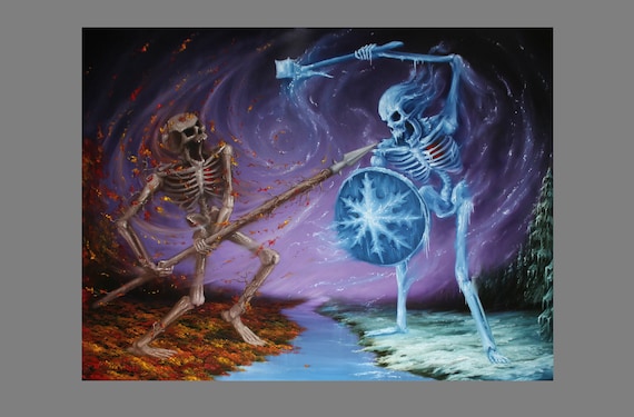 Art PRINT Giant Skeletons Battle Winter Fall Autumn Storm - Etsy