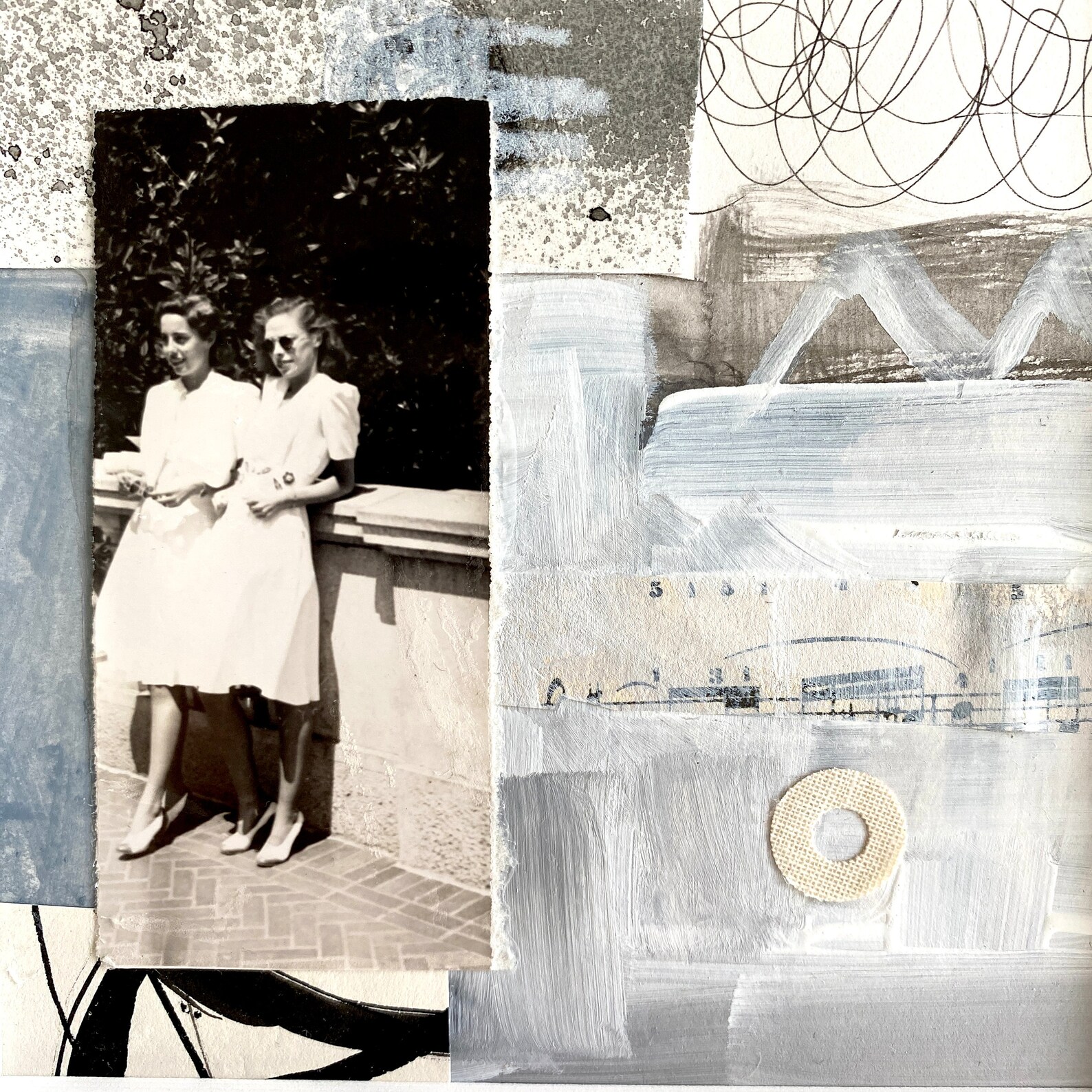 Collage, Mixed Media Art on Paper, 9x9 Art, Unframed Art, Vintage Photo ...