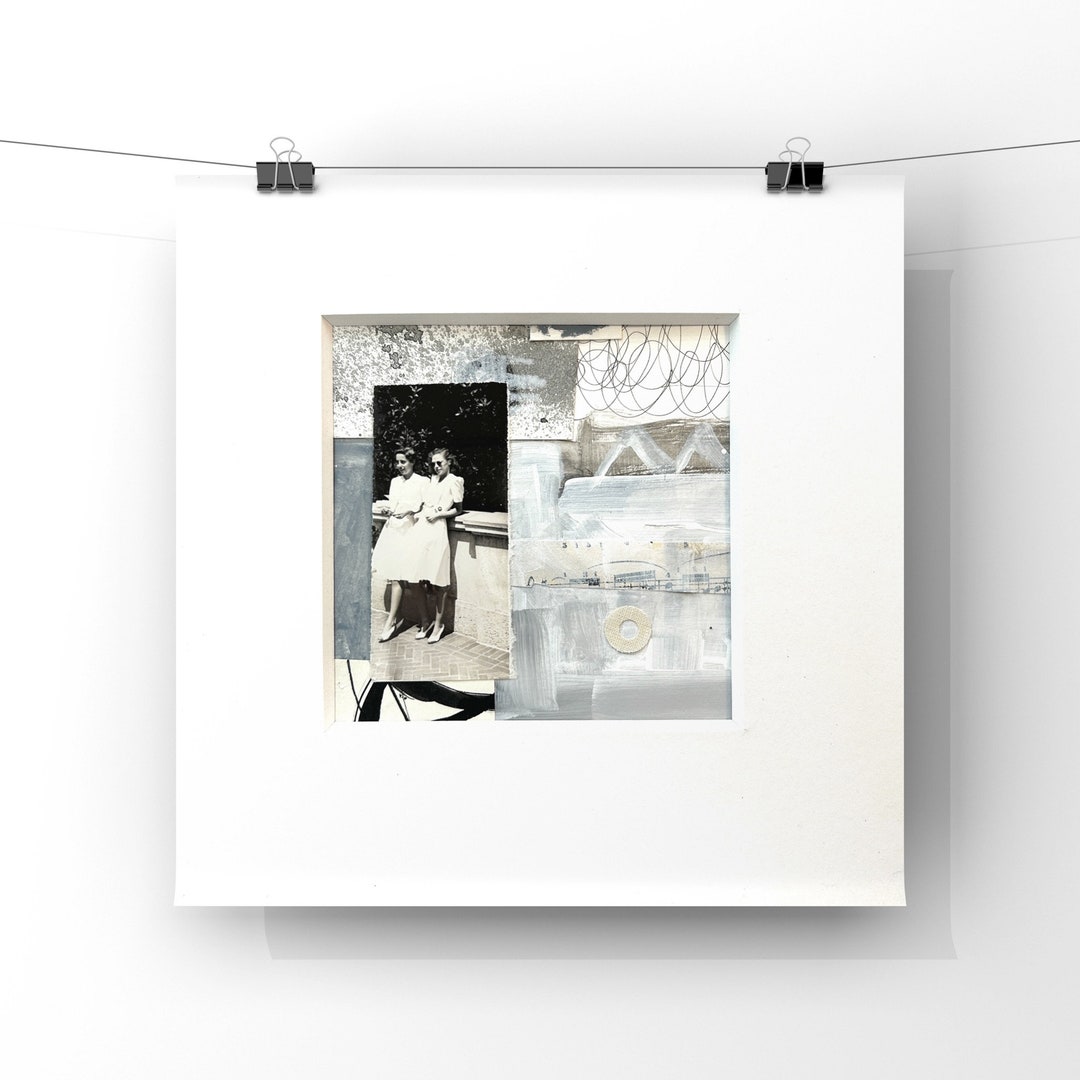 Collage, Mixed Media Art on Paper, 9x9 Art, Unframed Art, Vintage Photo ...