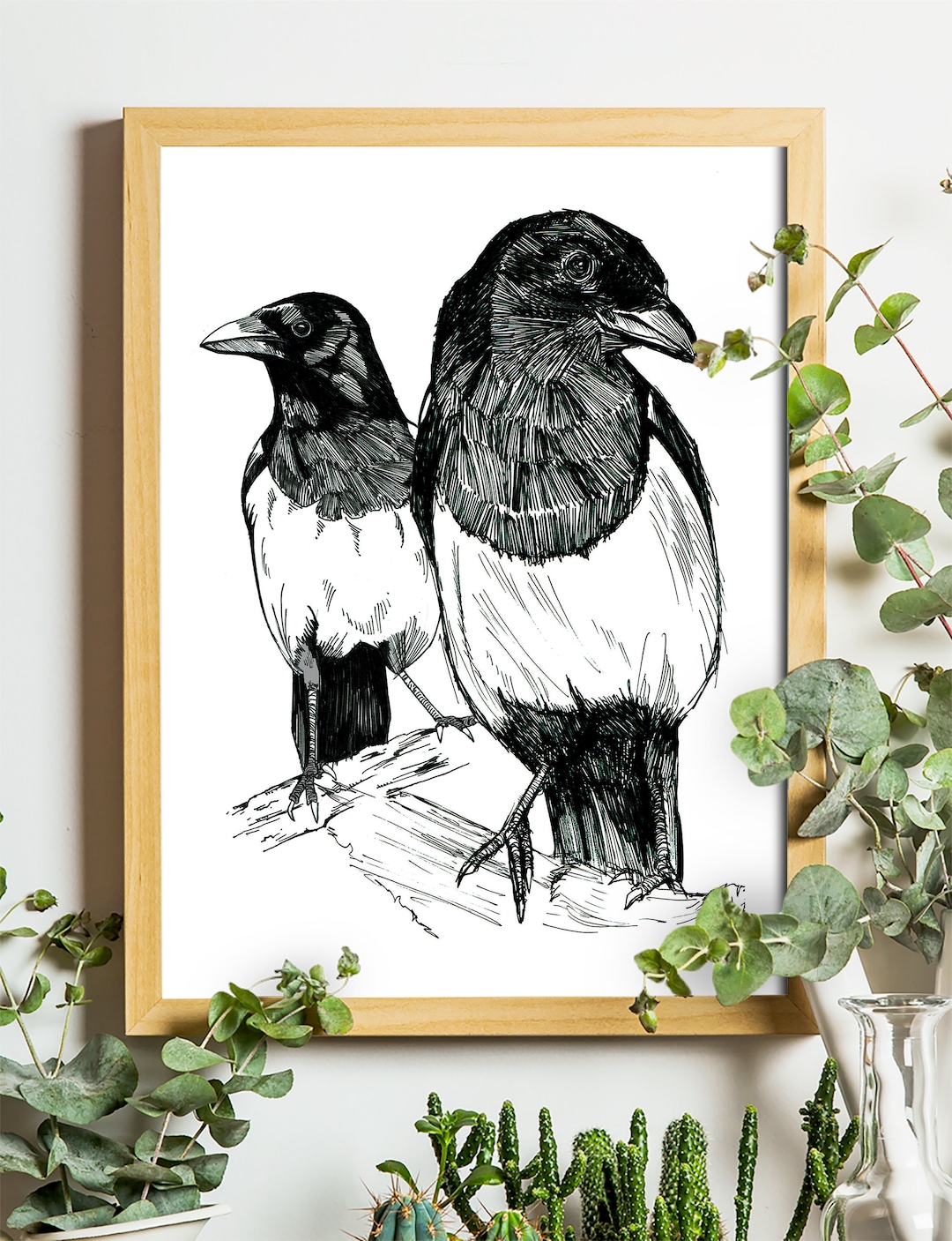 Two Magpies Artwork Signed Print A4 Size 12 X 8 - Etsy