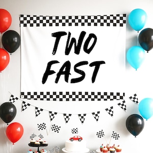 Two Fast Birthday Backdrop Personalized Two Fast Banner Sign, Race Cars ...