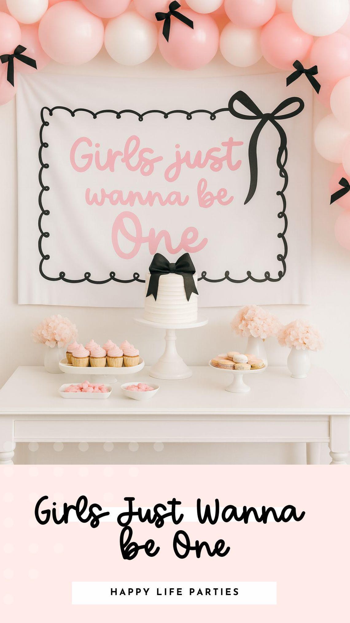 Girls First Birthday, Girls Just Wanna Be One, Pink Dainty Bow Banner ...